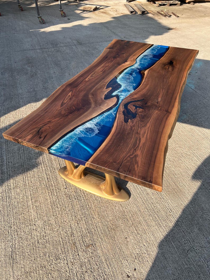 Custom Order USA Walnut Wood Table Epoxy Resin Dining Table Handmade ...