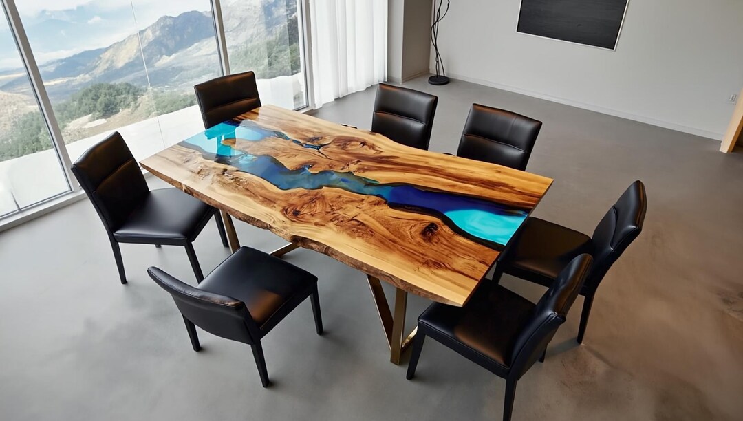 Epoxy Resin Walnut Table Blue Epoxy River Table Live Edge Walnut Dining ...