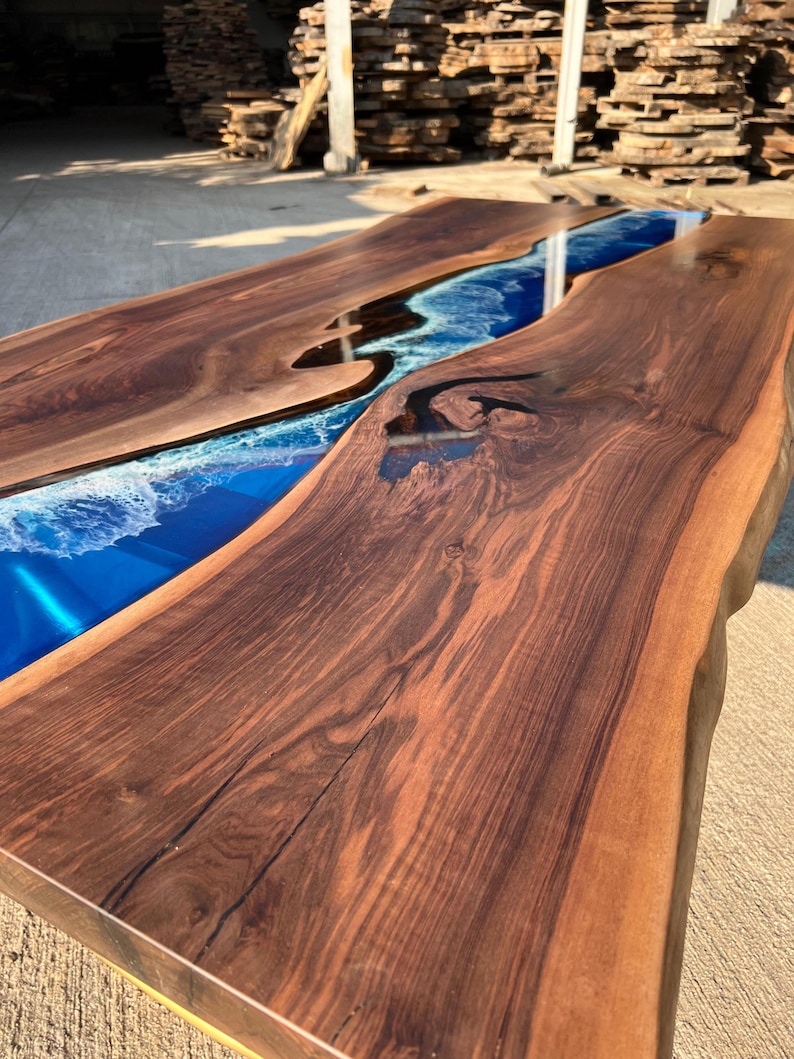 Custom Order USA Walnut Wood Table Epoxy Resin Dining Table Handmade ...
