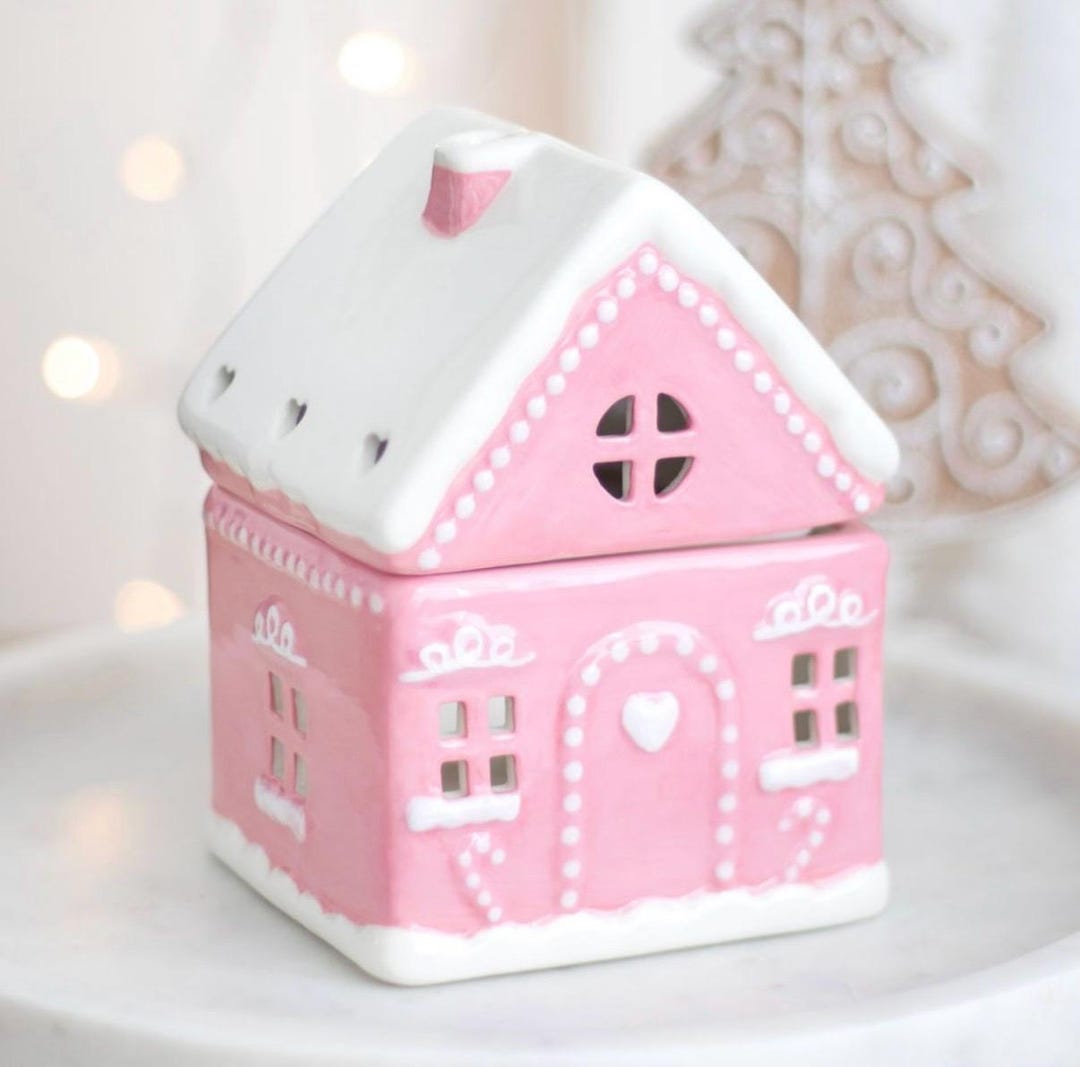 Candy Pink Gingerbread House Ceramic Wax & Oil Burner - Christmas Decor ...