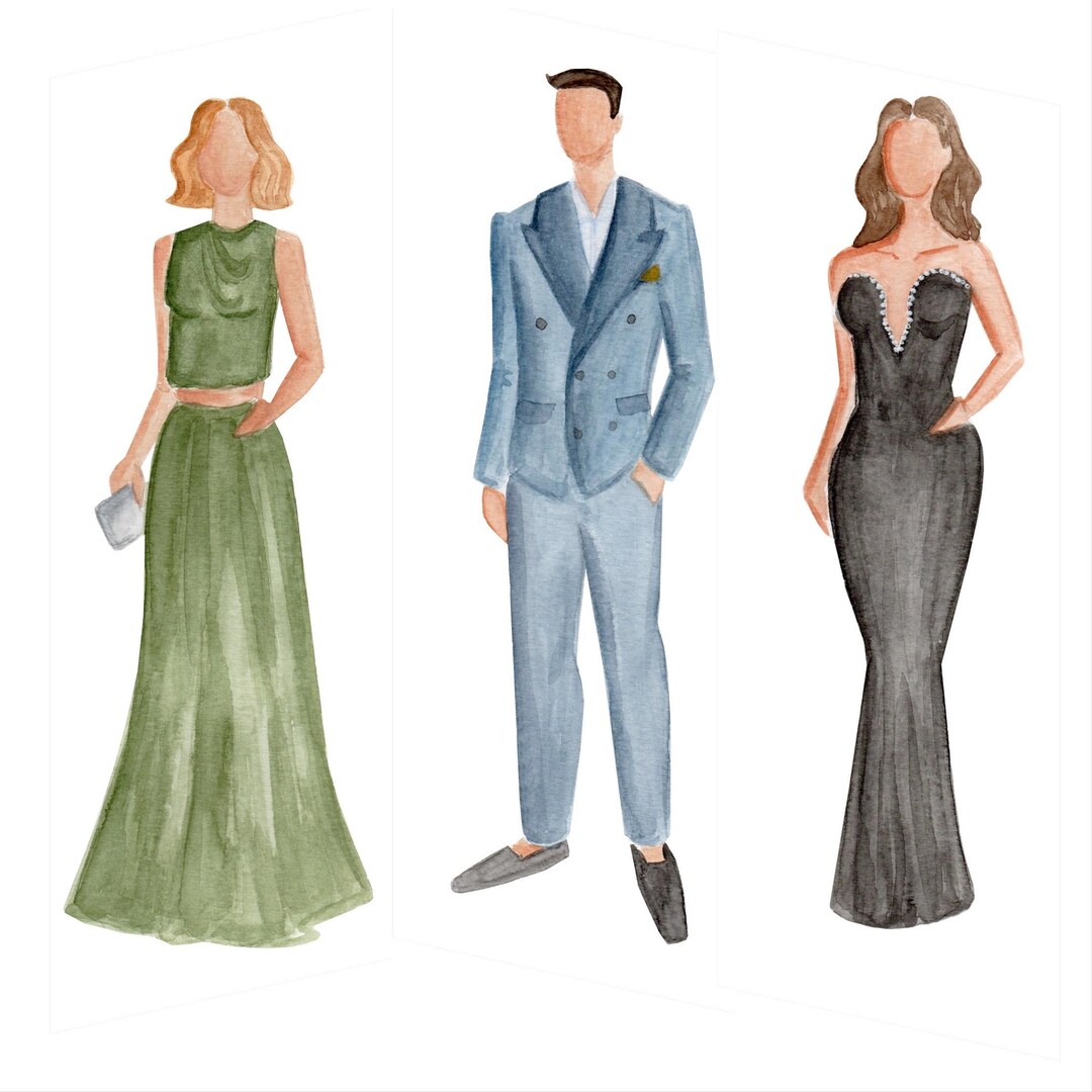 Hand Painted Watercolor Outfit Inspo for Wedding Invites/wedding ...