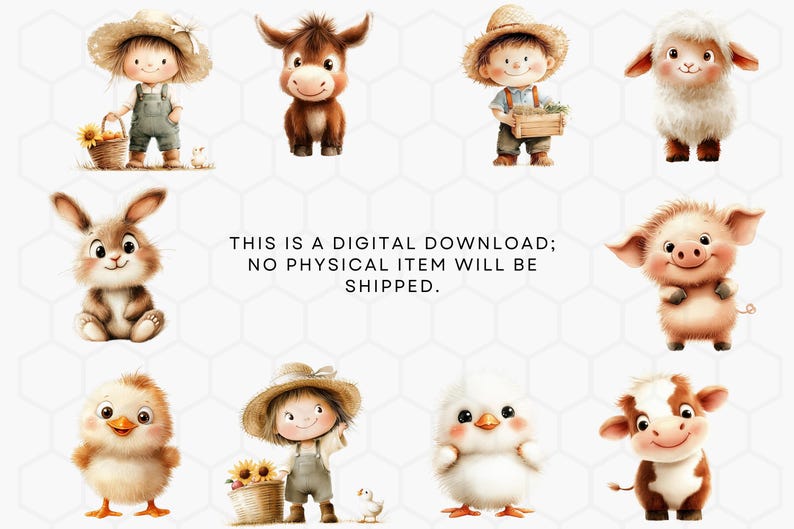 Baby Farm Animal Clipart: Watercolor PNG Images (digital Download) - Etsy
