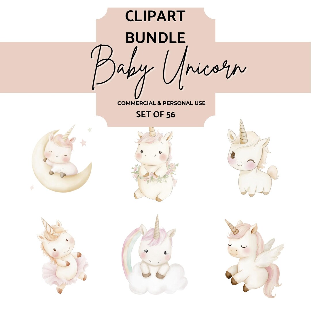 Baby Unicorn Watercolor Clipart, Rainbow Unicorn Digital Download for ...