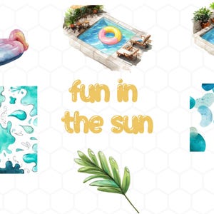 Pool Party Clipart - Summer Fun Watercolor, Kids Birthday Clipart, Ice ...