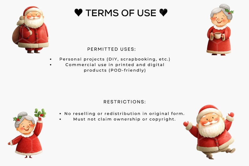 Santa and Mrs Claus Clip Art, Christmas PNG Graphics, Digital Download ...