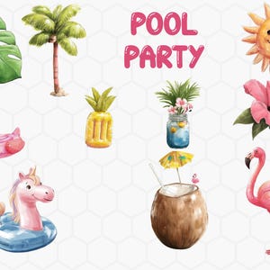 Pool Party Clipart - Summer Fun Watercolor, Kids Birthday Clipart, Ice ...