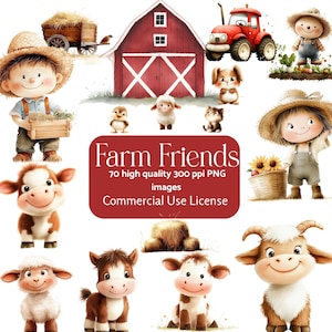 Baby Farm Animal Clipart: Watercolor PNG Images (digital Download) - Etsy