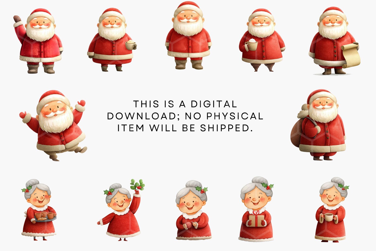 Santa and Mrs Claus Clip Art, Christmas PNG Graphics, Digital Download ...