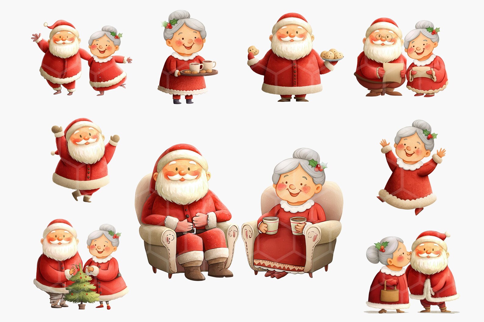 Santa and Mrs Claus Clip Art, Christmas PNG Graphics, Digital Download ...