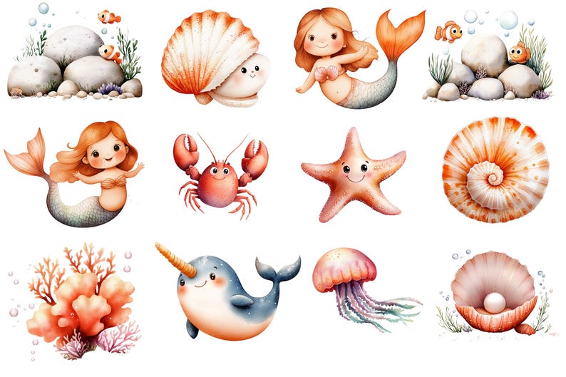 Under the Sea Clipart Bundle - Watercolor Ocean Animals - Perfect for ...