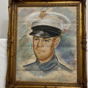 Pastel Portrait Original of War Veteran and Gold Ornate Antique 20x24 ...