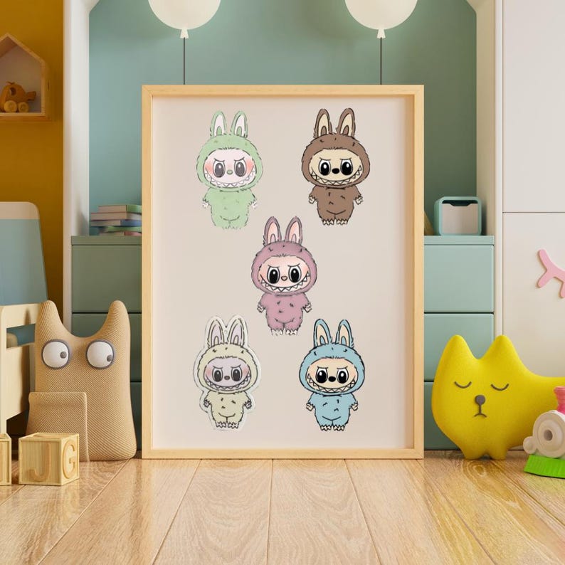 Pastel Labubu Digital Wall Art, Cute Cartoon Poster Download, Modern ...