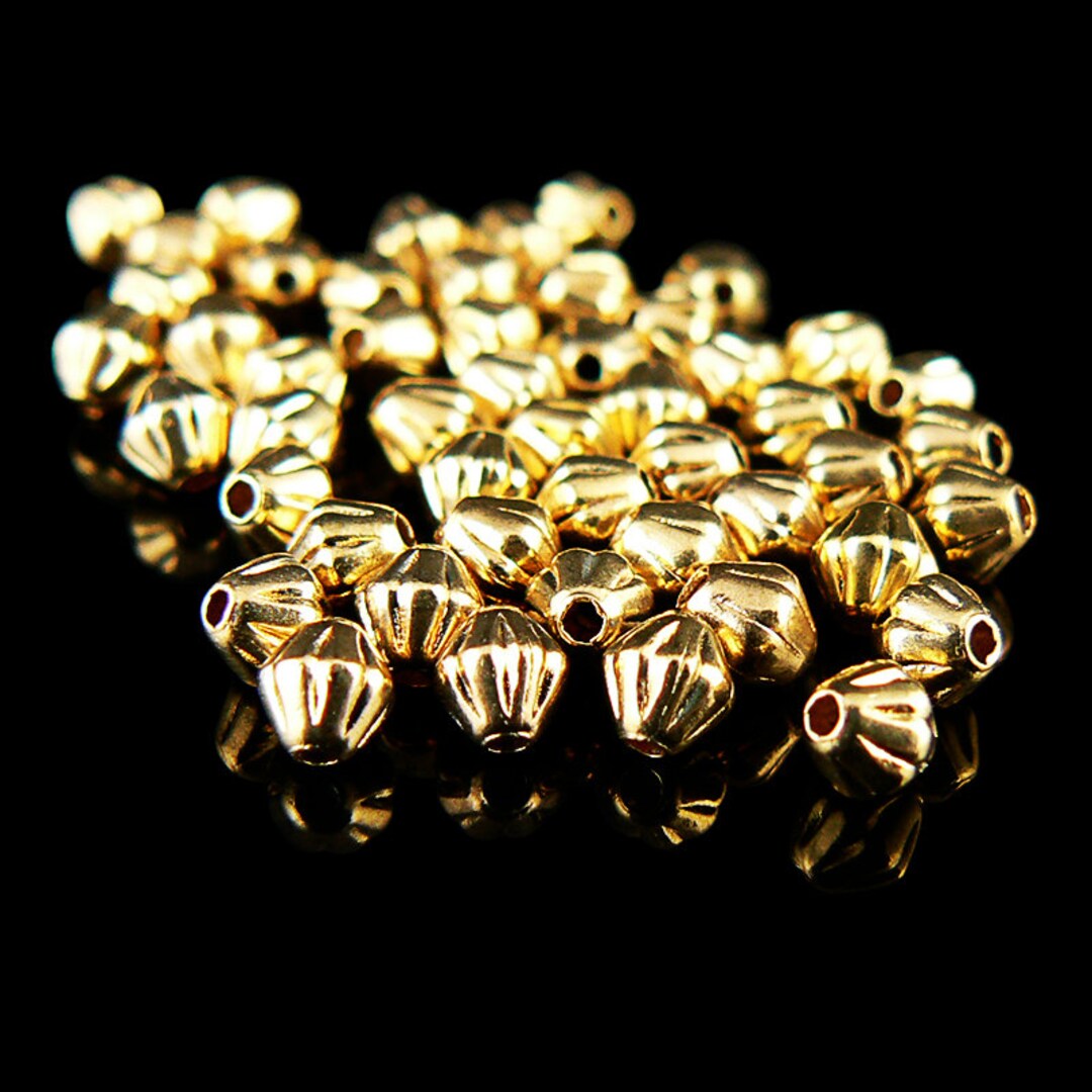 3mm Gold Plated Brass Corrugated Bi-cone Beads, 100 Pieces. Spacer ...