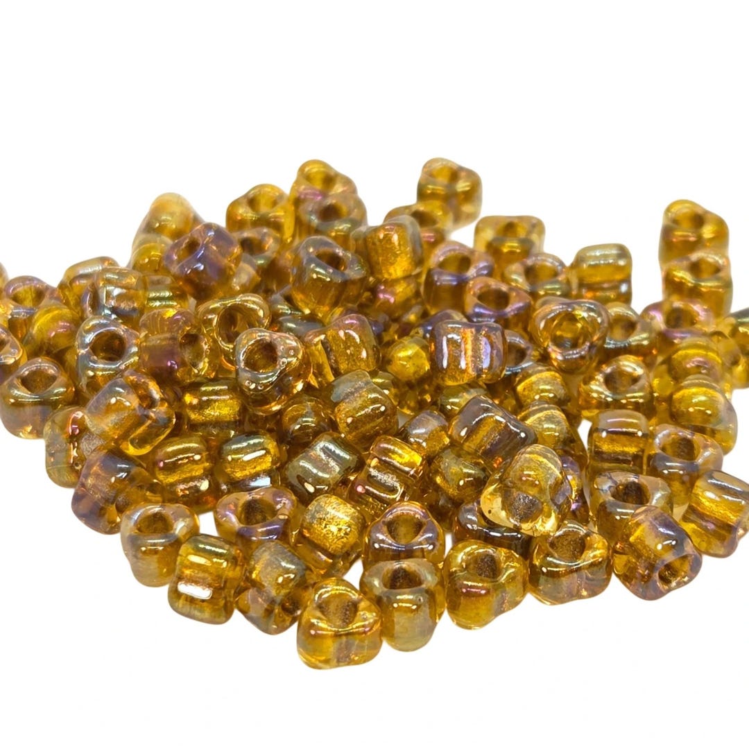 Miyuki #5 (4mm) Triangle Glass Seed Beads: Gold Color Lined Yellow ...