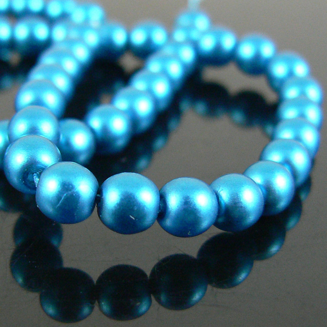 4mm Matte Electric Turquoise Blue Glass Pearls, 8 Strand 50 Beads ...