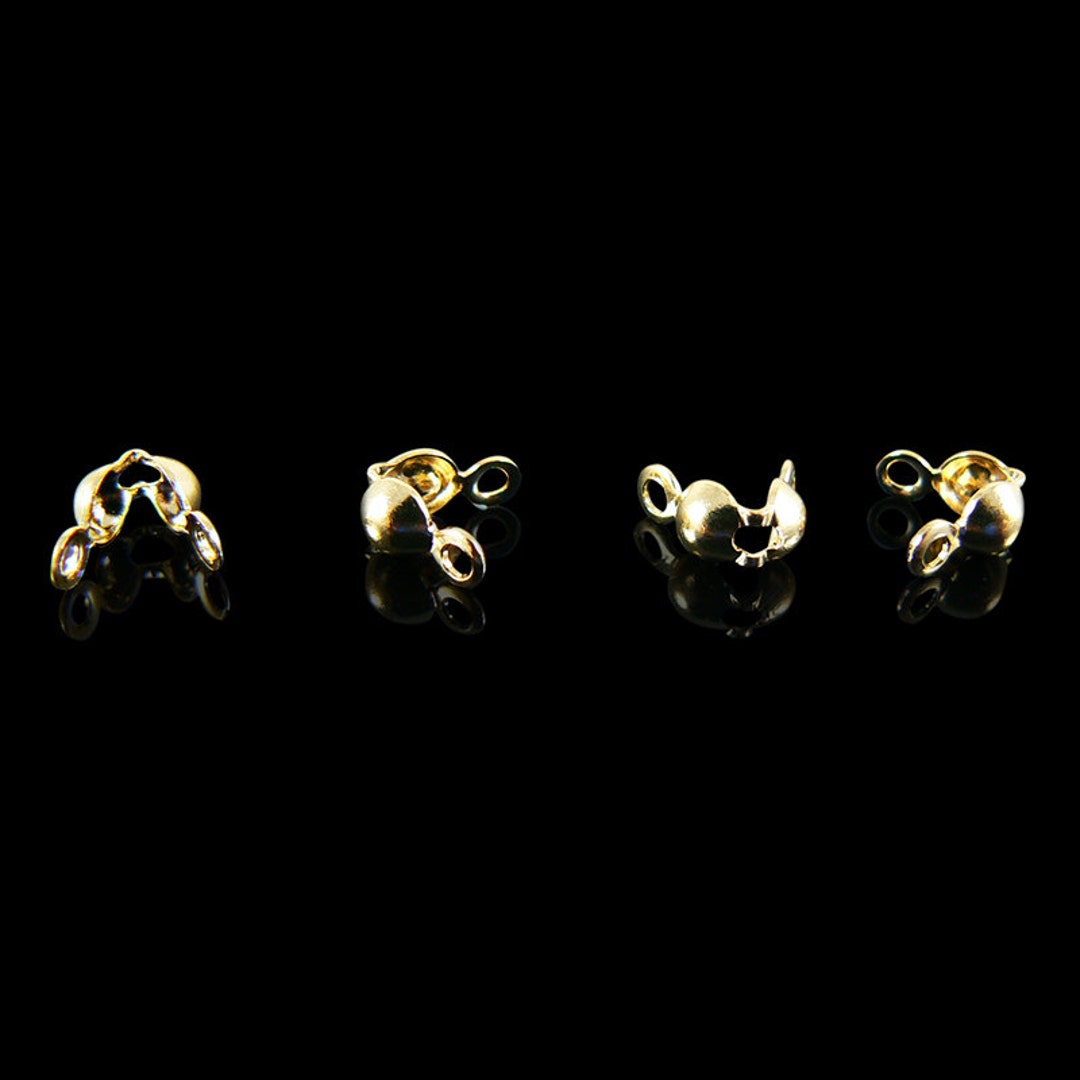 Gold Plated Clamshell Bead Tips W/ 2 Loops: Jewelry Cord Ends, 4mm (144 ...