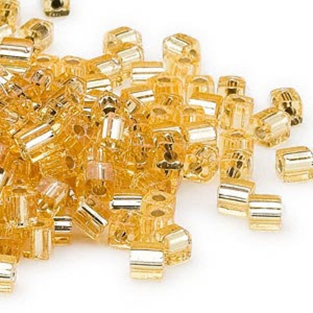 4mm Silver Lined Gold Square Beads, Miyuki SB3, 20gm, 208 Beads. School ...