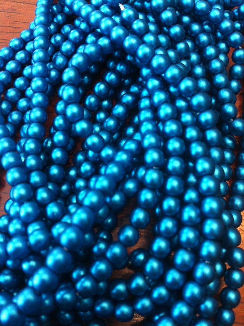 4mm Matte Electric Turquoise Blue Glass Pearls 8 Strand - Etsy