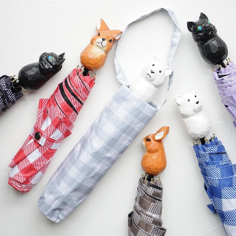UV Cut Folding Umbrella,wood Carving Rabbit Cat Polar Bear, 99.9% of UV ...