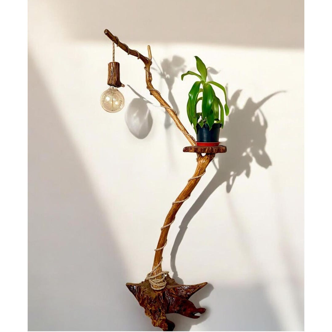 Handmade Rustic Wood Floor Lamp Unique Natural Lighting Boho Home Decor ...