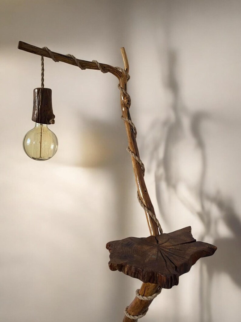 Handmade Rustic Wood Floor Lamp Unique Natural Lighting Boho Home Decor ...