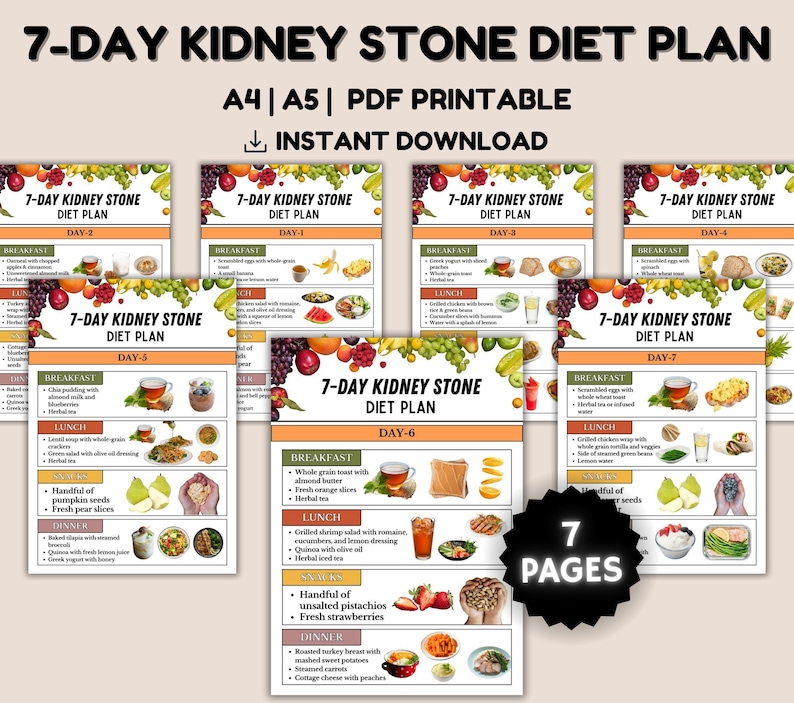 Kidney Stone 7-day Diet Plan Printable, Low Oxalate Foods, Renal Diet ...