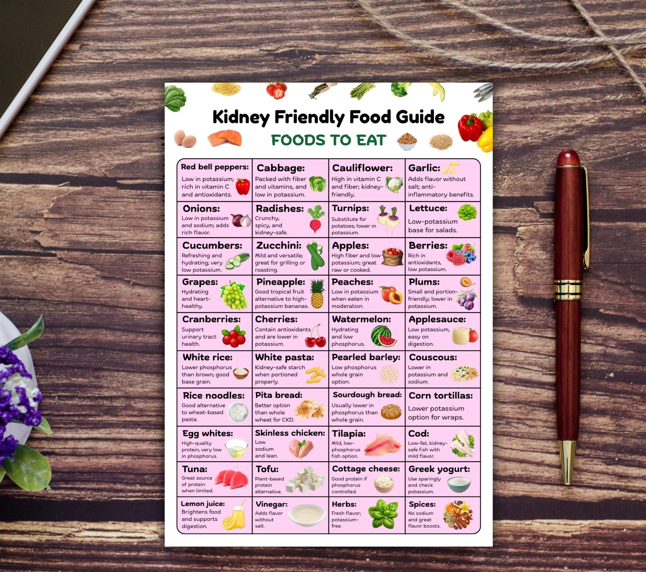 Editable Kidney Friendly Food Chart, Kidney Disease Food List, Kidney ...