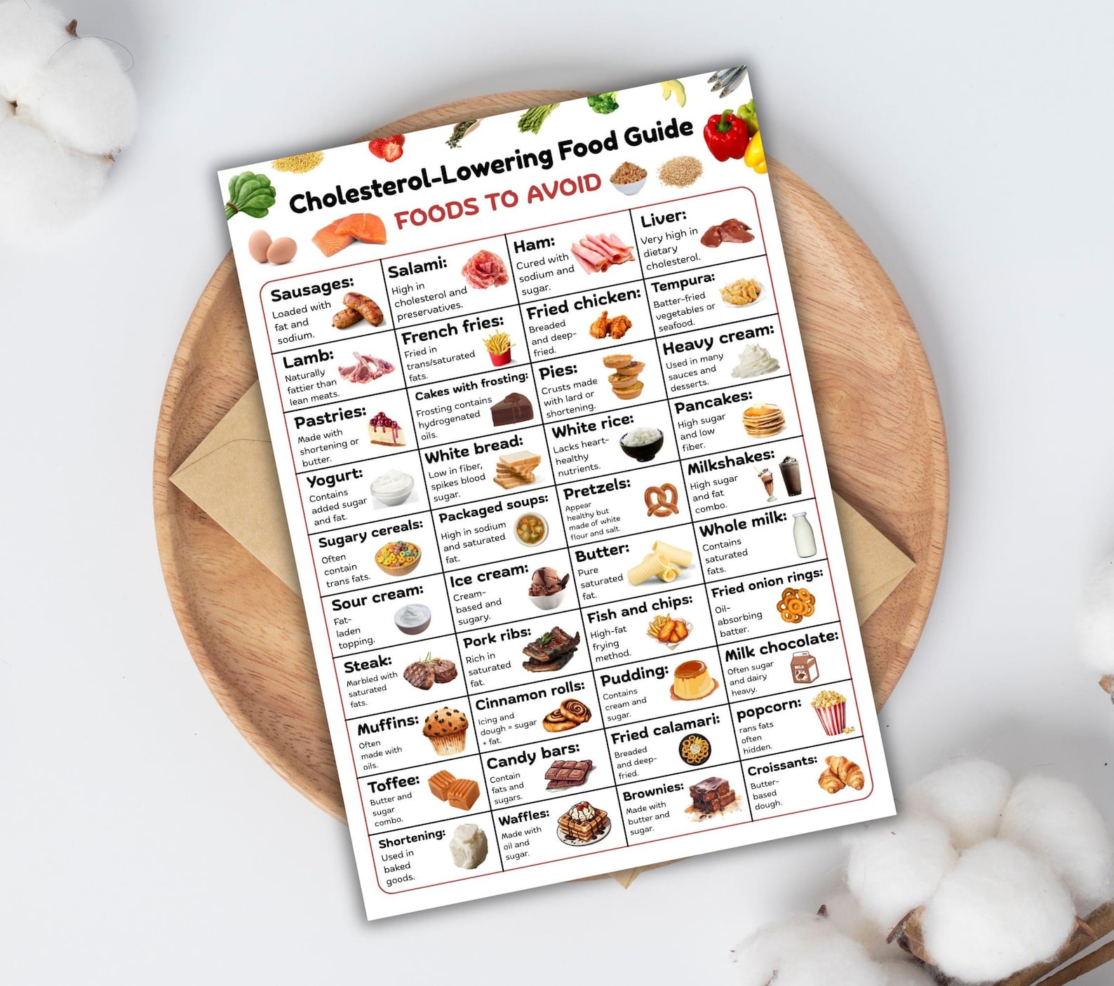 Cholesterol Lowering Food List, Foods to Eat & Avoid (PDF Printable) - Etsy