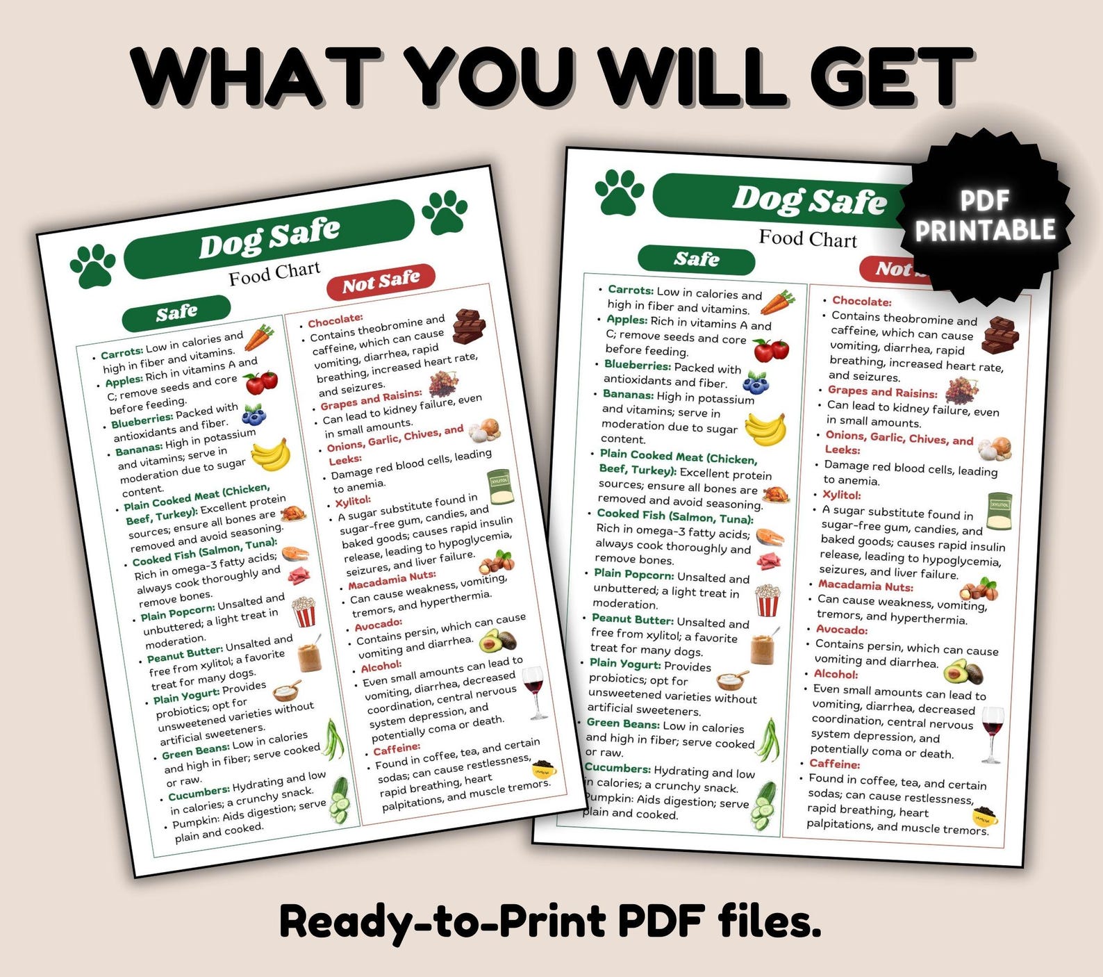 Dog Food Guide, Printable Safe Dog Food Dogs to Eat, Dog Dietary Chart ...