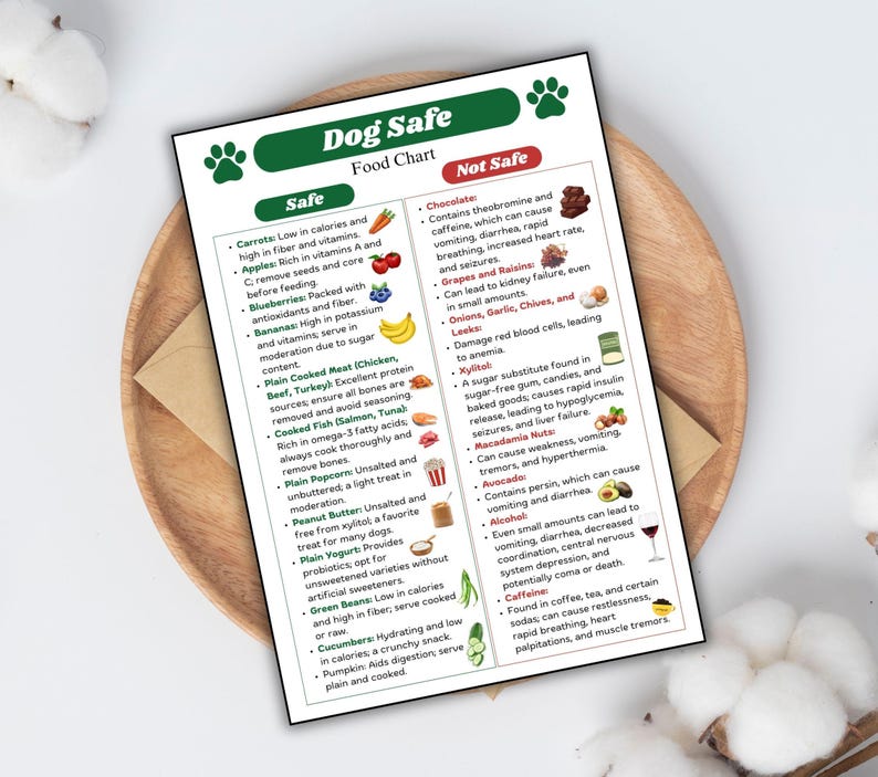 Dog Food Guide, Printable Safe Dog Food Dogs to Eat, Dog Dietary Chart ...