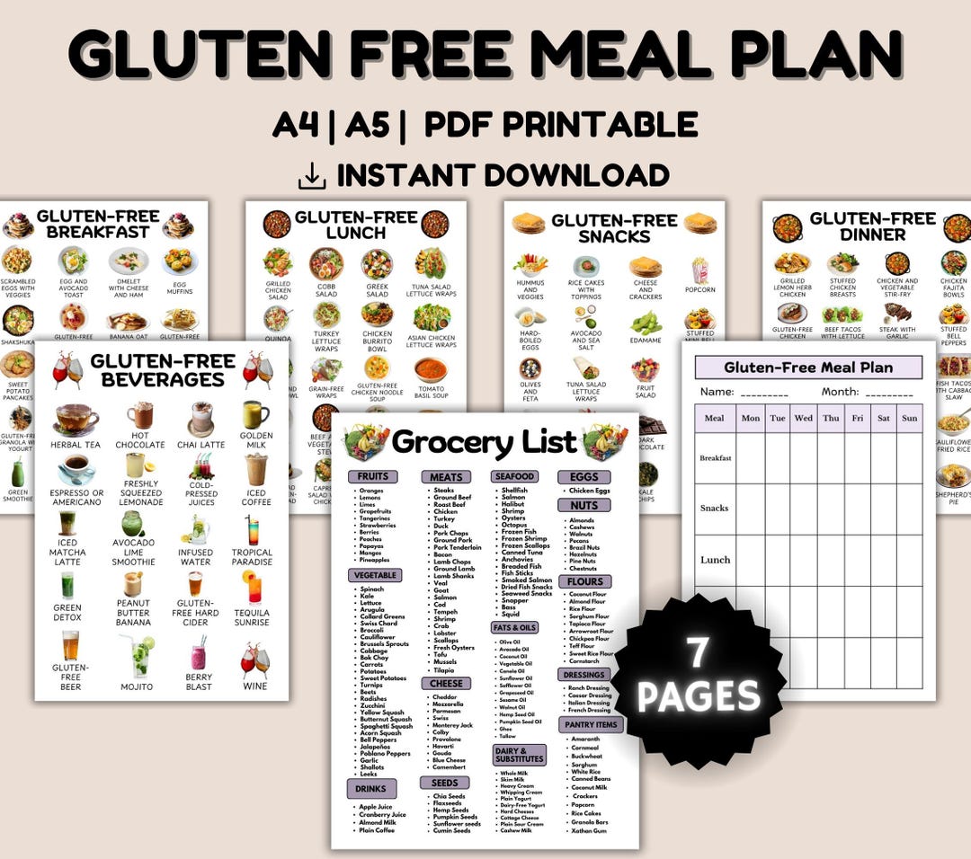 Gluten Free Meal Plan, Gluten Intolerant, Gluten and Dairy Free, Gluten ...