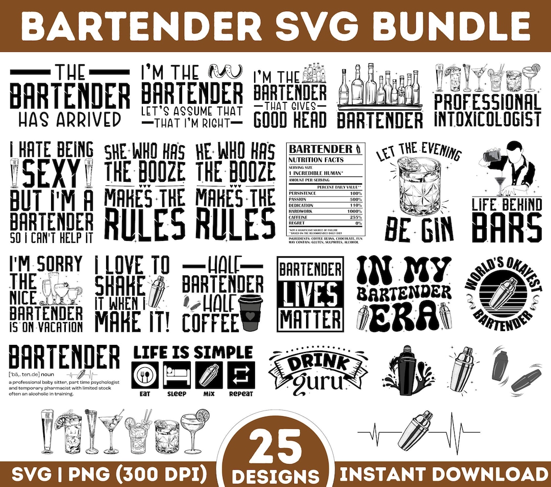 Bartender SVG Bundle, Funny Bartender Svg, Bar SVG, Bartender Sayings ...