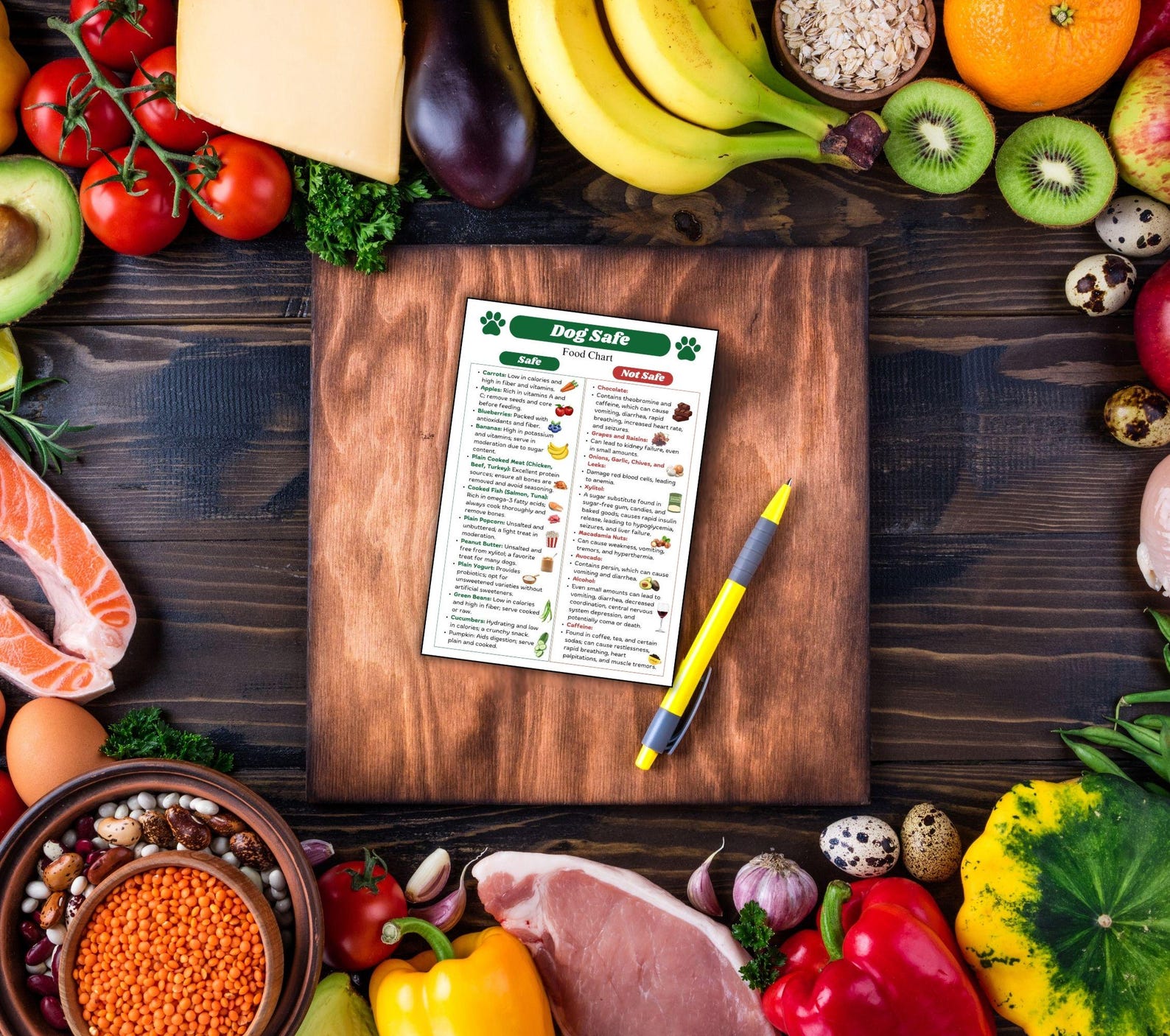 Dog Food Guide, Printable Safe Dog Food Dogs to Eat, Dog Dietary Chart ...