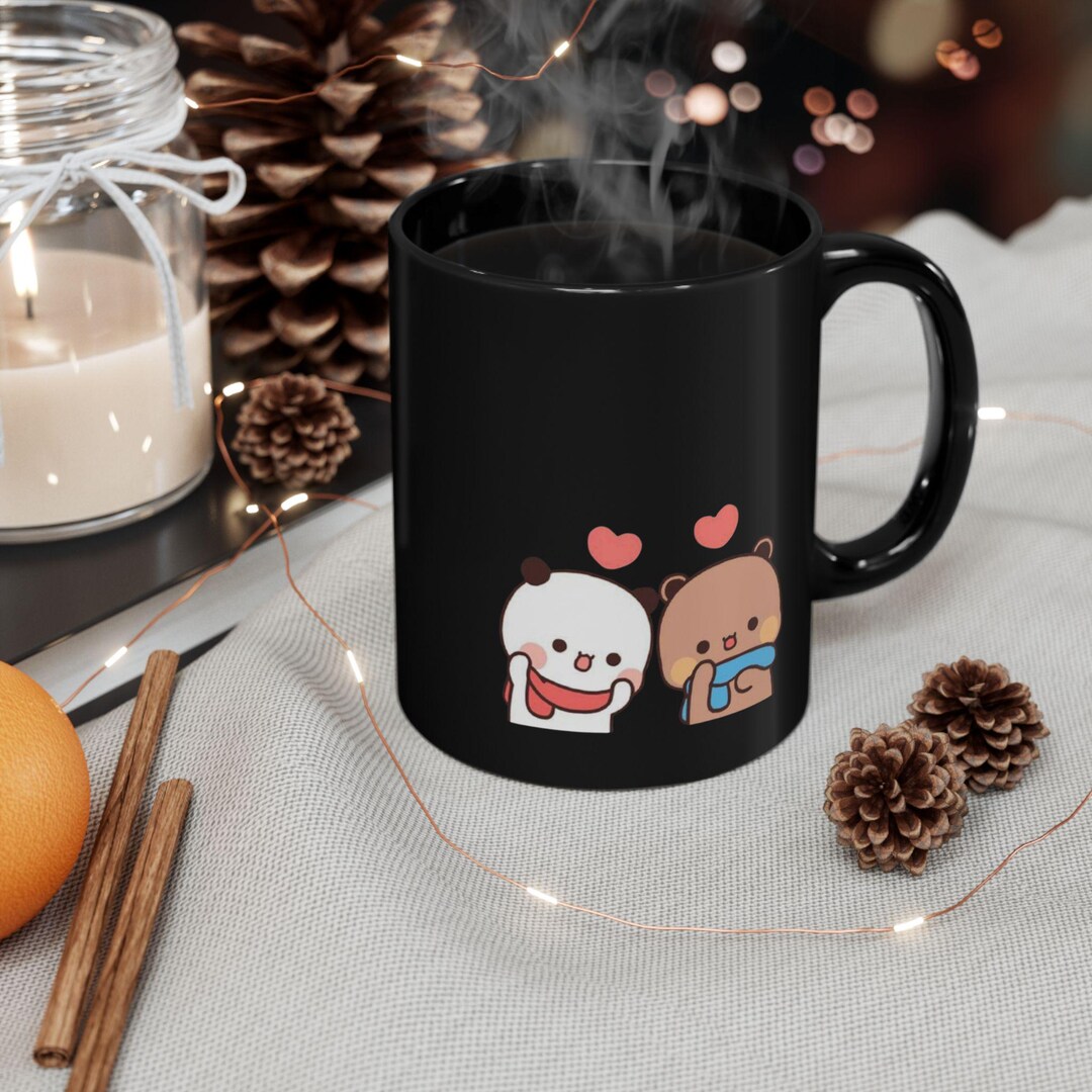 Panda Bear Bubu & Dudu Black Coffee Mug 11oz, 15oz Christmas Mug Kawaii ...