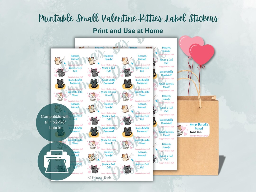 Printable Valentine Gift Tags, Valentine Kitten Printables, Valentines ...