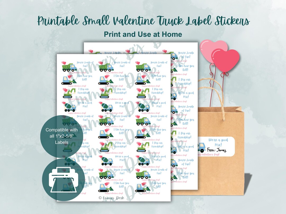 Printable Valentine Treat Tag, Valentines Truck Tag, School Valentine ...