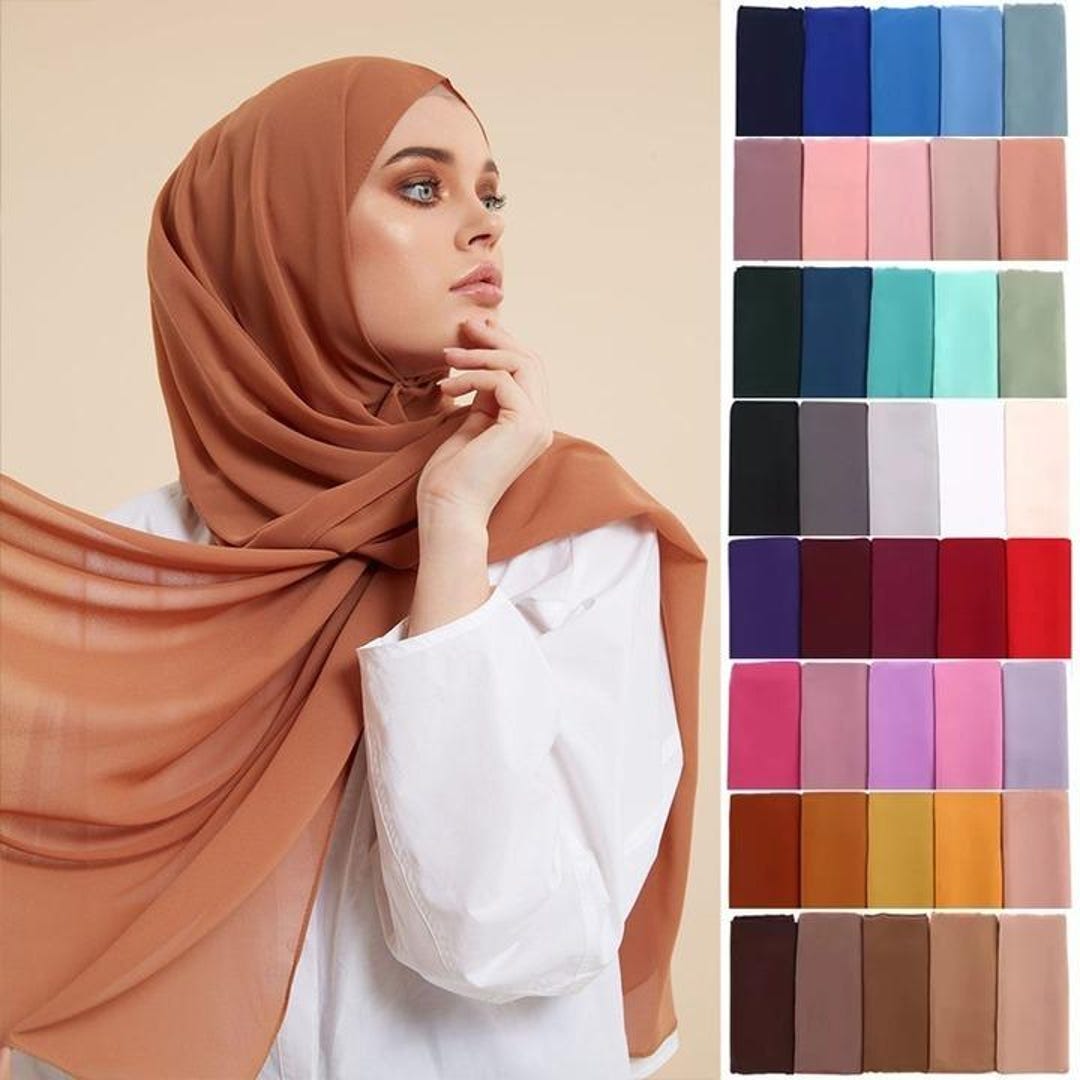 Islamic Shawl Plain Georgette Muslim Women Hijab Headscarf Bubble ...