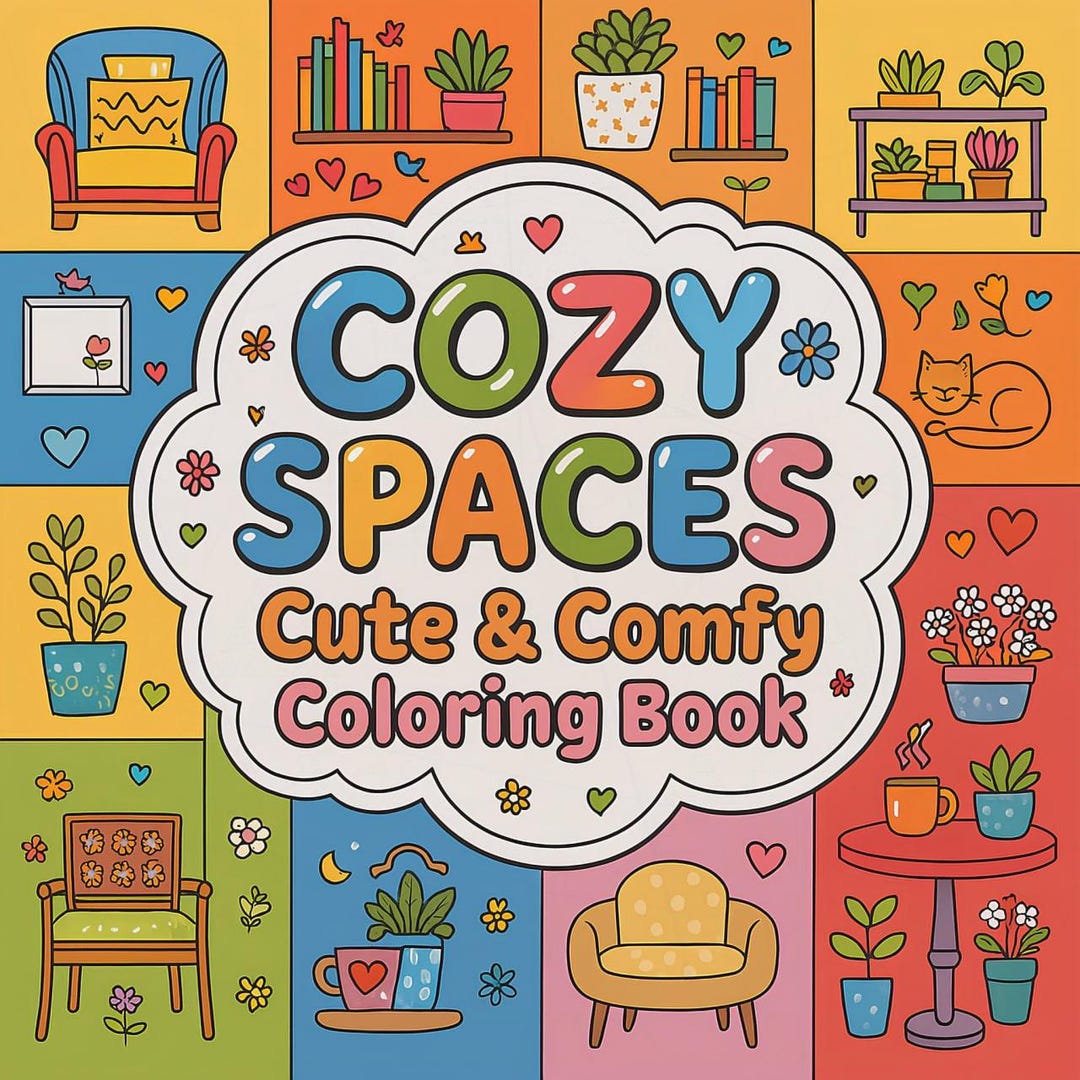 Cozy Spaces Coloring Book | 52 Cute & Comfy Pages for Relaxation | Bold ...
