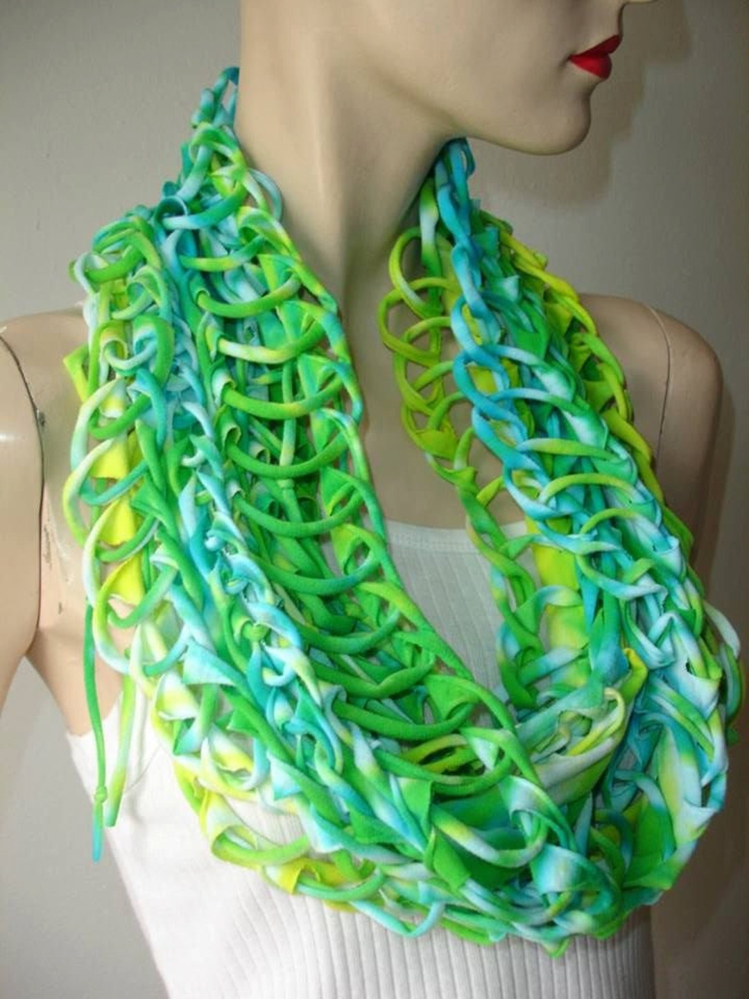 Tshirt Scarf. Shredded Braided Loose Weave Jersey Scarf, Infinity Scarf ...