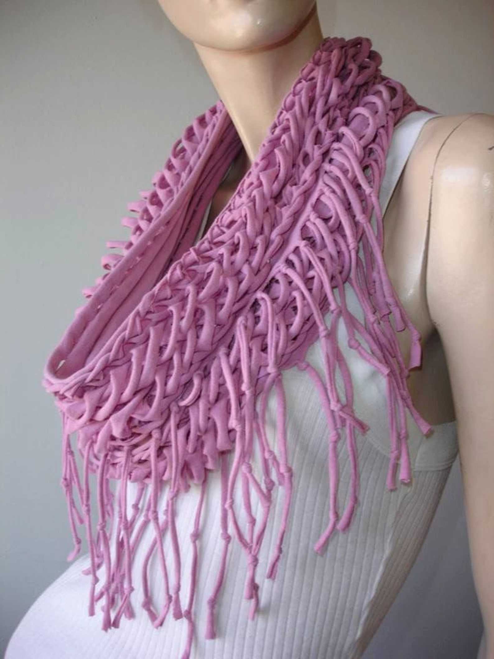 Eternity Scarf. Womens or Mens Shredded Braided Fringed Jersey Tshirt ...