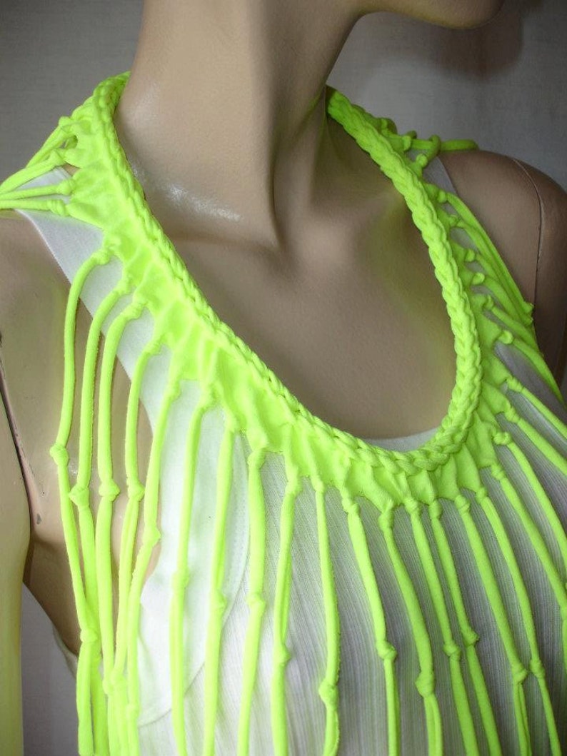 Womens Shredded Braided Fringe Recycled Neon Tshirt Necklace , Upcycled ...