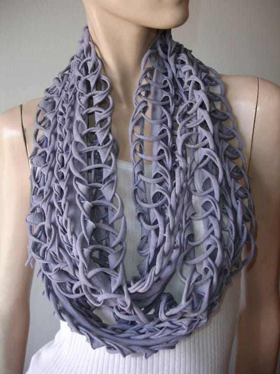 Infinity scarf. womens or mens shredded braided loose weave | Etsy