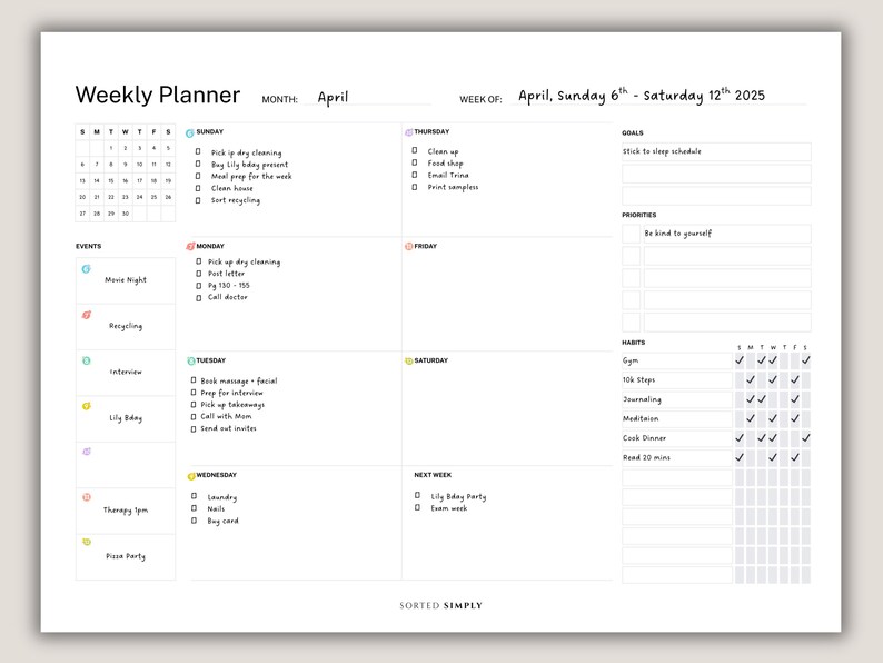 Printable Weekly Planner ADHD. Weekly Calendar, Printable Journal Page ...