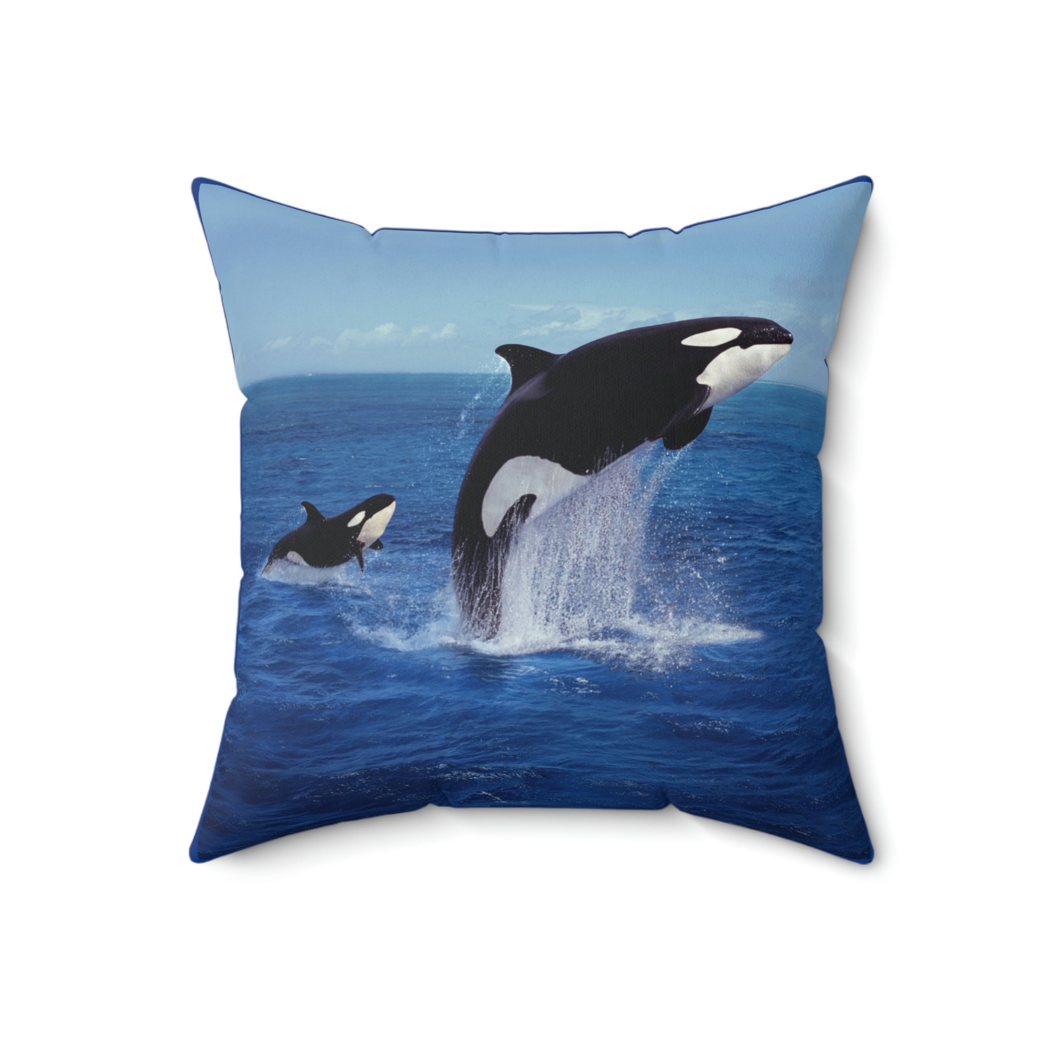 Orca Whale Pillow: Jumping Mom and Calf, Beach House Decor - Etsy