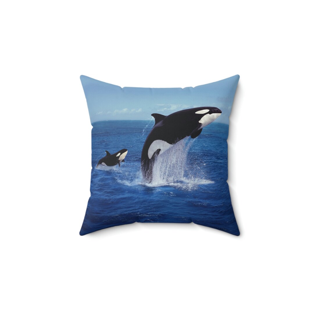 Pillow ~ Orca Whales Jumping Mom and Calf ~ Square Pillow (pillow ...