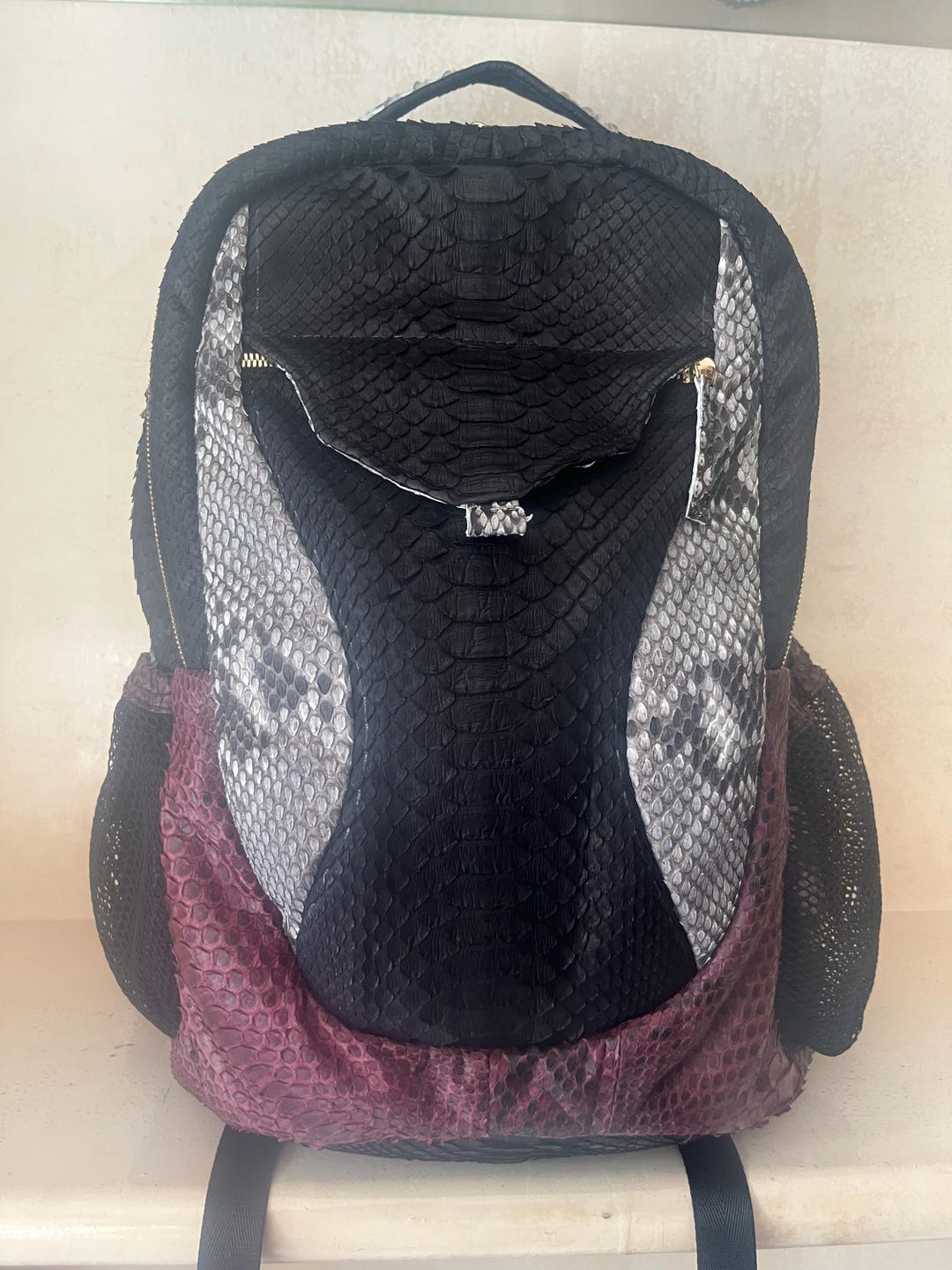 Leather Backpack, Genuine Snake Skin Women's Backpack, Python Skin Women's Backpack Green ...