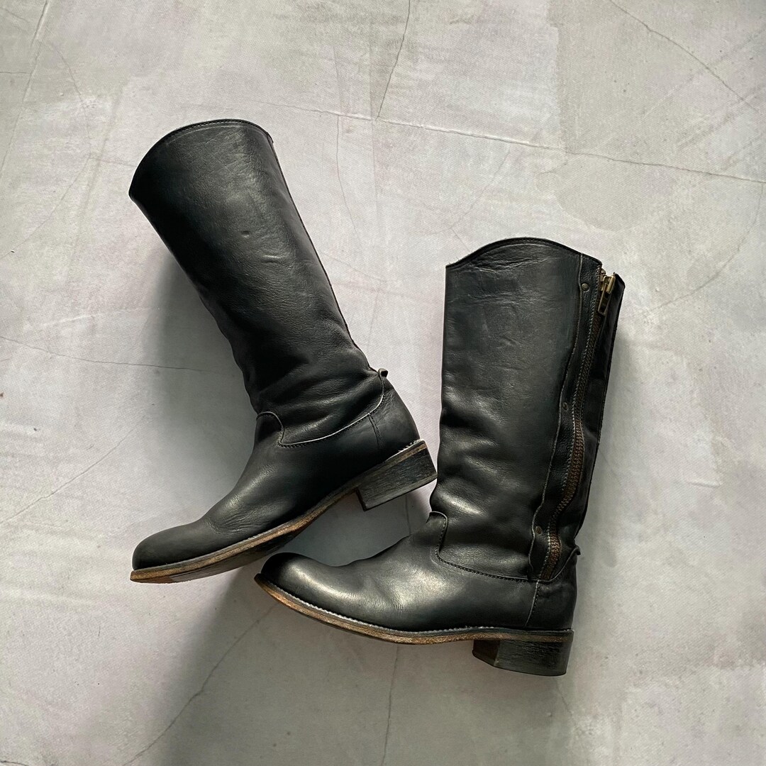 Vintage Moma Leather Motorcycle Boots: Tall Zip-up Riding Boots, EUR 38 ...
