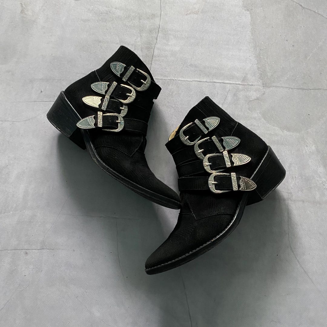 Japan Toga Pulla Black Suede Four Buckle Western Boots Y2K Saint ...