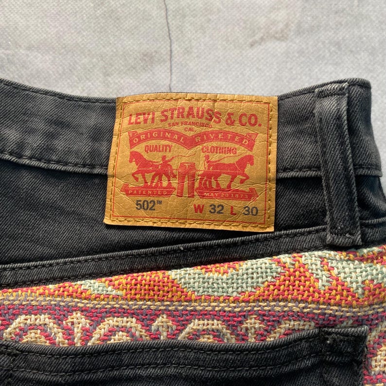 Levis 502 Gallery Dept Style Custom Black Jeans Y2K Size 32x30 - Etsy