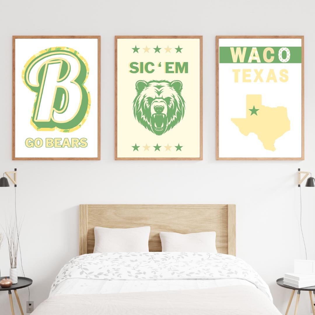 Baylor University Wall Art Set of 5 | Baylor Dorm Decor | Green & Gold ...